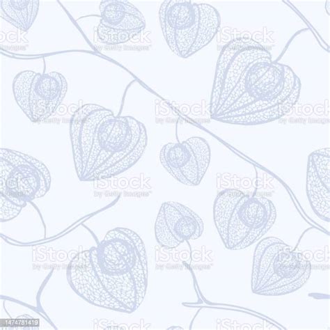 말린 꽃 Physalis와 매끄러운 꽃 패턴입니다 패브릭 벽지 인쇄 질감입니다 포장지 배너 디자인 프레임 또는 테두리에