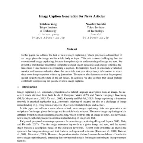 Image Caption Generation For News Articles Acl Anthology