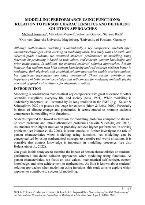 Pdf Modelling Performance Using Functions Relation To Person Charactersitics And Different