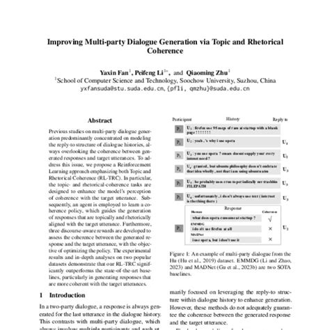 Improving Multi Party Dialogue Generation Via Topic And Rhetorical Coherence Acl Anthology