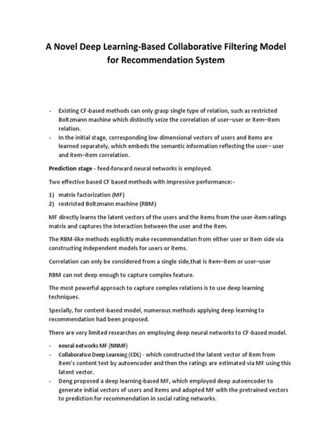 A Novel Deep Learning Based Collaborative Filtering Model For Recommendation System Download