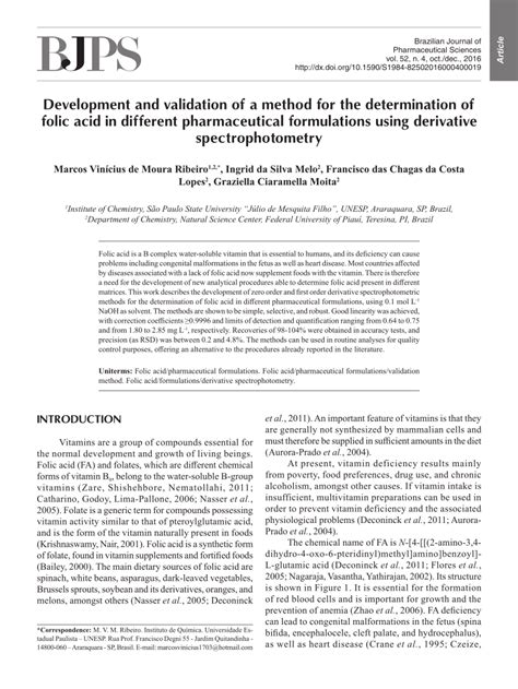 Pdf Development And Validation Of A Method For The Determination Of Folic Acid In Different