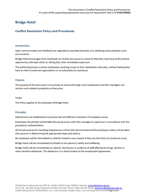 Conflict Resolution Policy And Procedures Pdf Employment Conflict Resolution