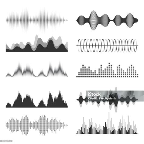 음파 컬렉션 아날로그 및 디지털 오디오 신호 음악 이퀄라이저 간섭 음성 녹음 고주파 전파 벡터 일러스트레이션 건강관리와 의술에 대한 스톡 벡터 아트 및 기타 이미지 Istock