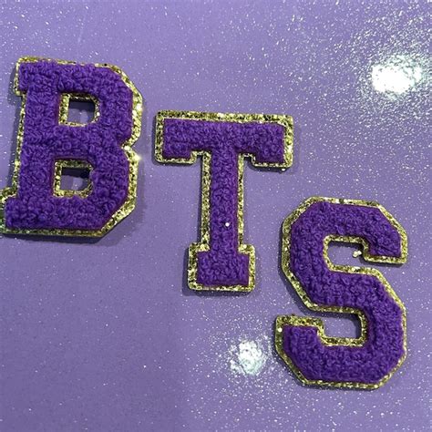 Chenille Embroidered Letters Patch Fabric Letters Gold Glittertrim Self Adhesive Patches Etsy