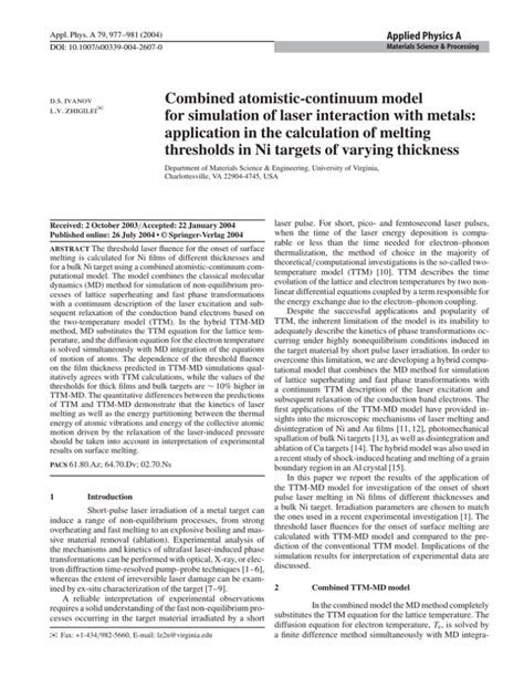 Combined Atomistic Continuum Model For Simulation Of Laser Interaction With Metals