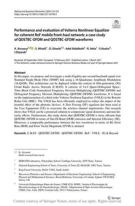 Performance And Evaluation Of Volterra Nonlinear Equalizer For Coherent Rof Mobile Front Haul