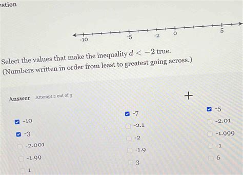 Solved Estion Select The Values That Make The Inequality D True Numbers Written In Order From