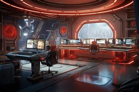 Premium Ai Image Futuristic Computer Gaming Setup Pc High Configuration With Monitors