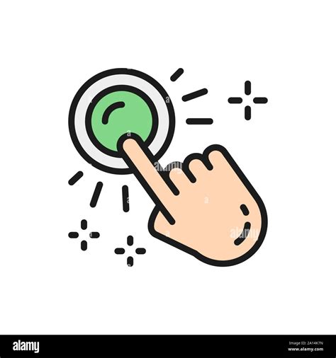 Vector Hand Click Button Press Finger Touch Pointer Flat Color Line