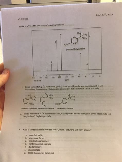 Solved Lab C NMR CHE B Below Is A C NMR Spectrum Chegg Com