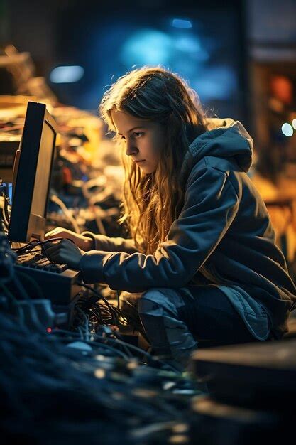 Premium Ai Image A Girl Programming A Basic Computer Diligent And