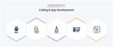 coding and app development 25 filledline icon pack including desktop development lab