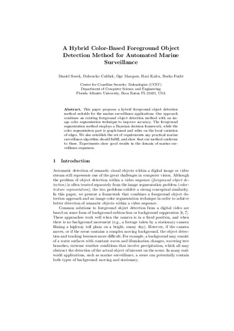 Pdf A Hybrid Color Based Foreground Object Detection Method For