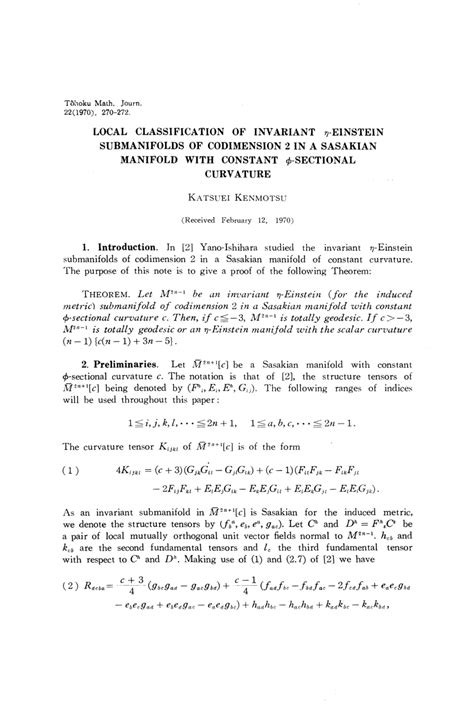 Pdf Local Classification Of Invariant Eta Einstein Submanifolds