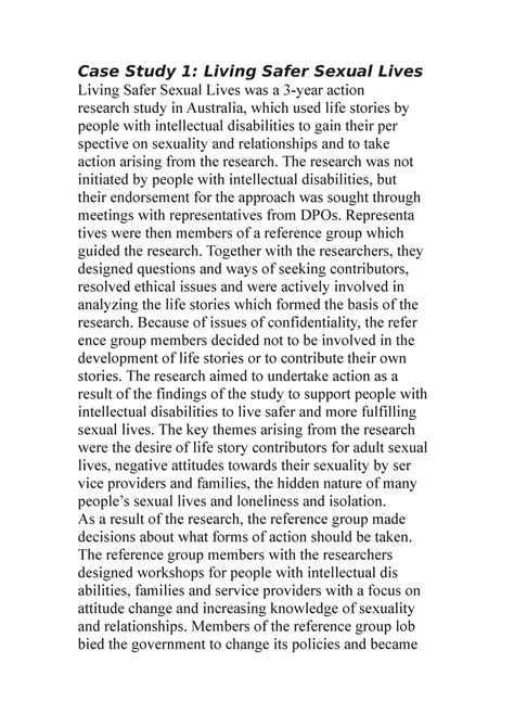 Case Study Living Safer Sexual Lives The Research Was Not Initiated By People With