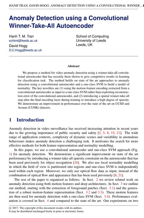 Pdf Anomaly Detection Using A Convolutional Winner Take All Autoencoder