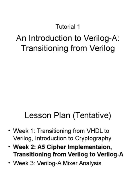 An Introduction To Verilog A Transitioning From Verilog Tutorial 1