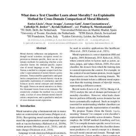 what does a text classifier learn about morality an explainable method