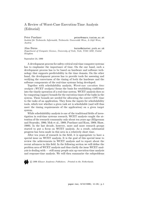 Pdf A Review Of Worst Case Execution Time Analyses
