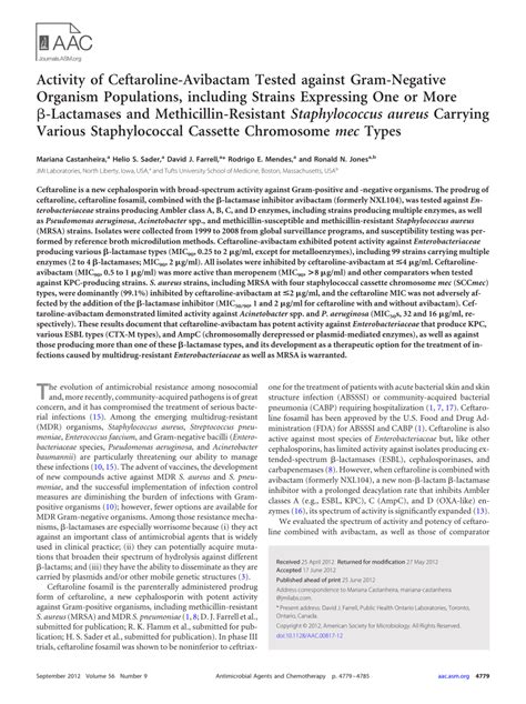 Pdf Activity Of Ceftaroline Avibactam Tested Against Gram Negative Organism Populations