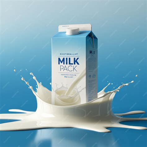 Milk Tetra Pack Carton Box Or Packaging And Splash Of Milk On Blue