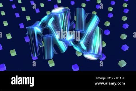 Glowing Geometric Shapes And Cubes Animation Over Dark Blue Background Abstract Futuristic