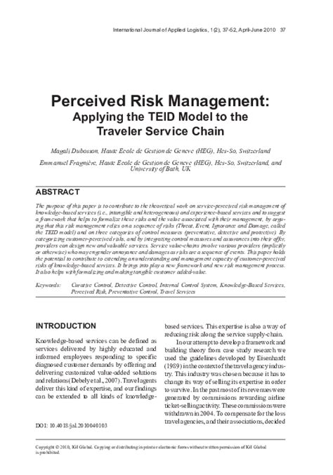 Pdf Perceived Risk Management