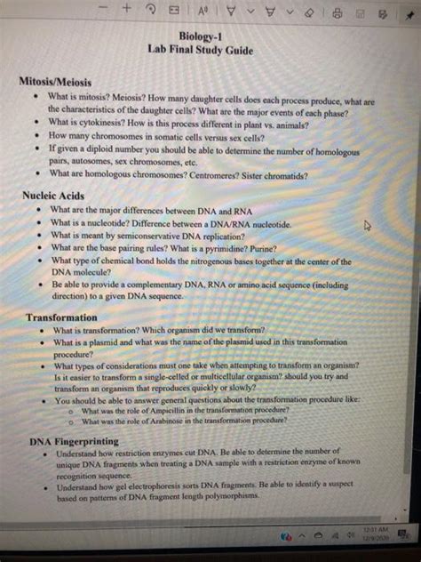 Solved B AY Biology 1 Lab Final Study Guide Chegg Com