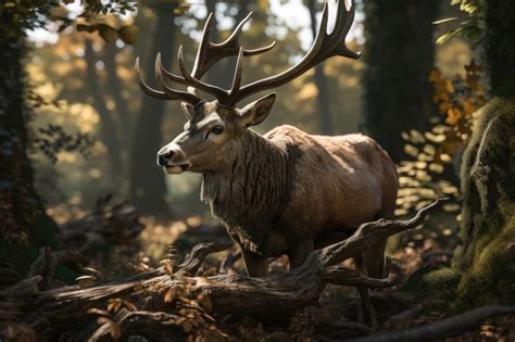 Premium Ai Image A Royal Deer With Big Antlers In The Woods Ai Generated