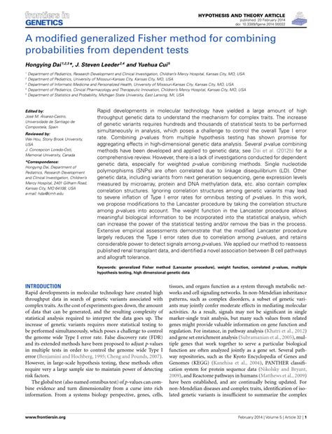 Pdf A Modified Generalized Fisher Method For Combining Probabilities