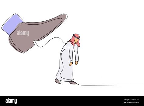 Single One Line Drawing Sad Arabian Businessman Going Away With Huge