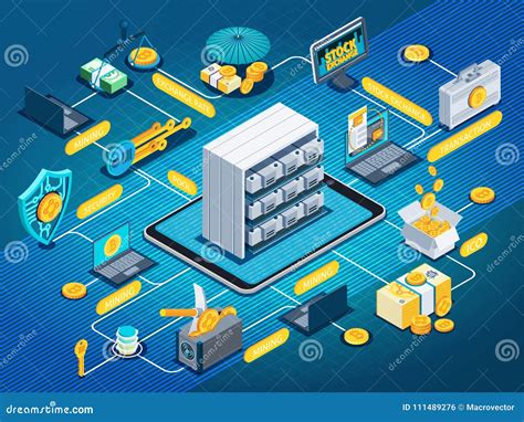 Blockchain Cryptocurrency Isometric Flowchart Stock Vector