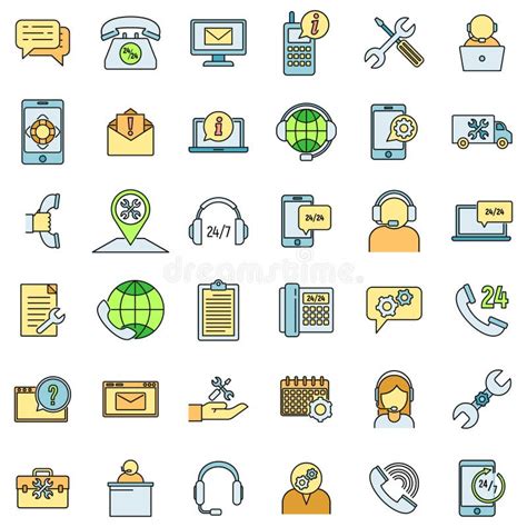 Call Service Center Icons Set Vector Color Stock Illustration Illustration Of Agent Online