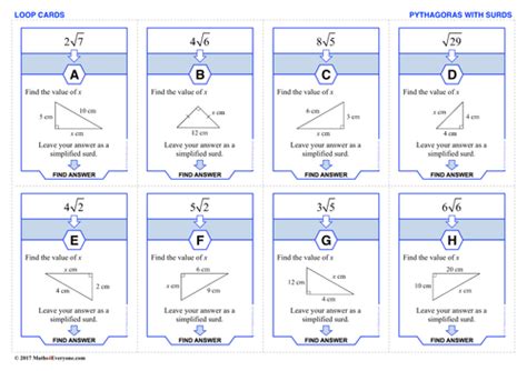 Pythagoras With Surds Treasure Hunt Teaching Resources
