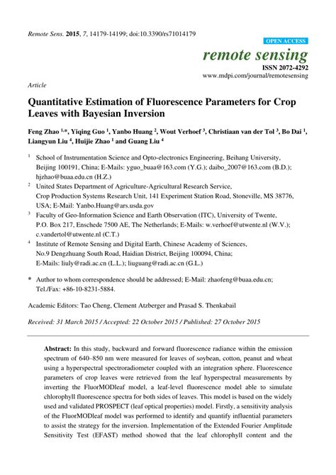 Pdf Quantitative Estimation Of Fluorescence Parameters For Crop Leaves With Bayesian Inversion