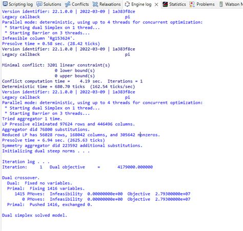 explanation for engine log output decision optimization
