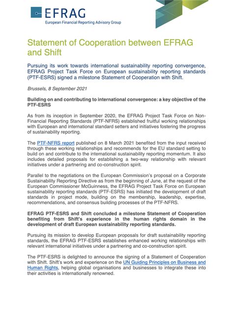 Overarching Comments By Shift On The Draft European Sustainability Reporting Standards Shift