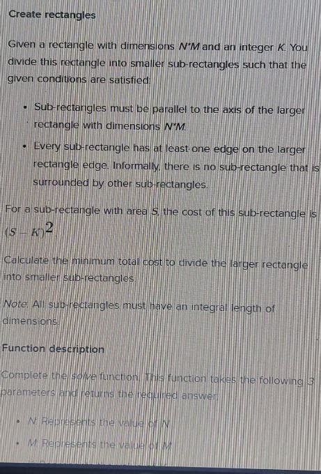 Solved Create Rectangles Given A Rectangle With Dimensions