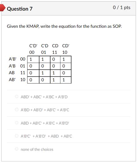Solved Given The Kmap Write The Equation For The Function
