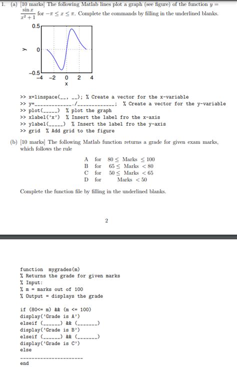 Solved 1 A 10 Marks The Following Matlab Lines Plot A