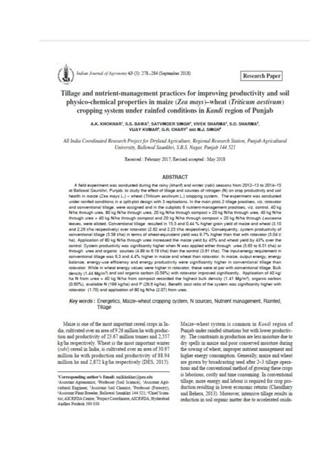 (PDF) Tillage and nutrient-management practices for improving productivity and soil physico ...