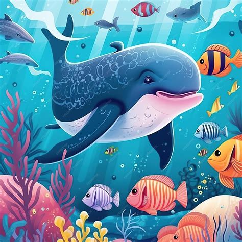 Bajo El Diseño De Dibujos Animados Del Mar Foto Premium