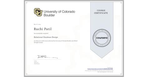 Completion Certificate For Relational Database Design Ruchi Patil