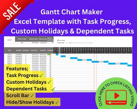 Gantt Chart Maker Excel Template With Task Progress Custom Holidays