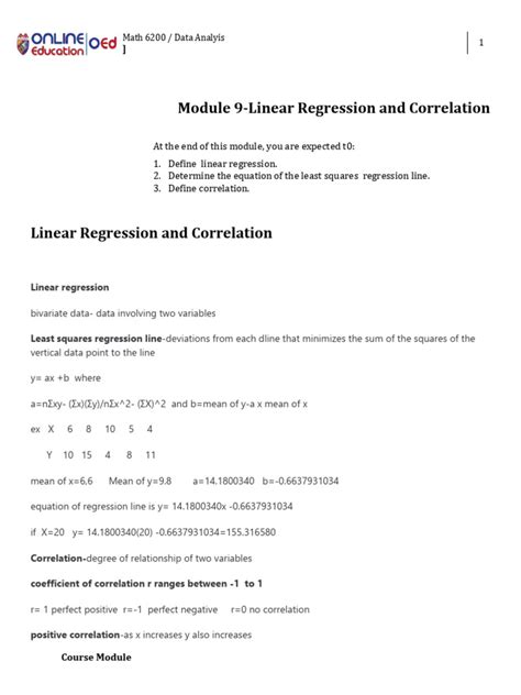 Week 9 Linear Regression And Correlation Pdf