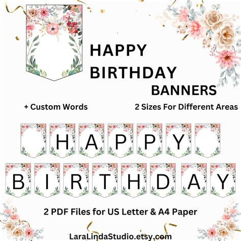 Happy Birthday Banner Floral Themed Birthday Decor With Custom Words In