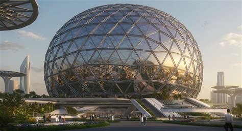 Futuristic Architectural Scene With A Large Geodesic Dome Featuring A Glass And Stock