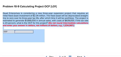 solved problem 10 9 calculating project ocf [lo1] quad