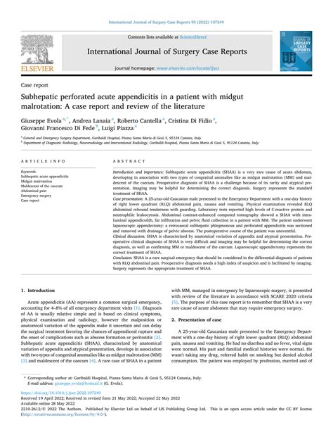 Pdf Subhepatic Perforated Acute Appendicitis In A Patient With Midgut